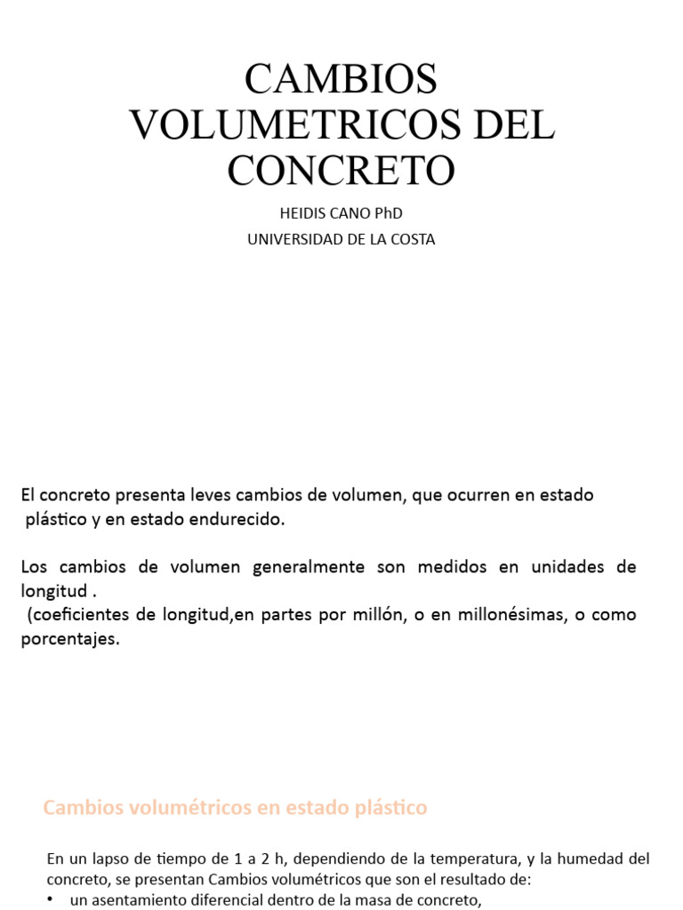 CAMBIOS VOLUMETRICOS DEL CONCRETO - Semana 7 | PDF | Hormigón | Cemento