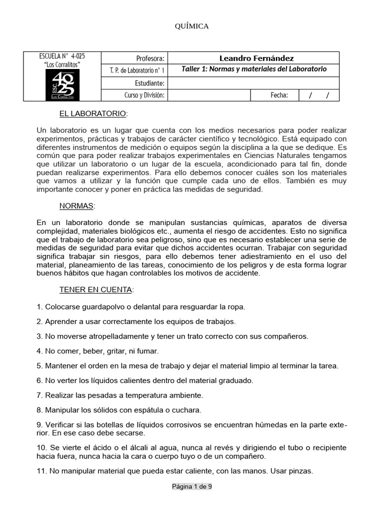 TALLER I - Normas y Materiales de Laboratorio | PDF | Laboratorios | Ciencias fisicas