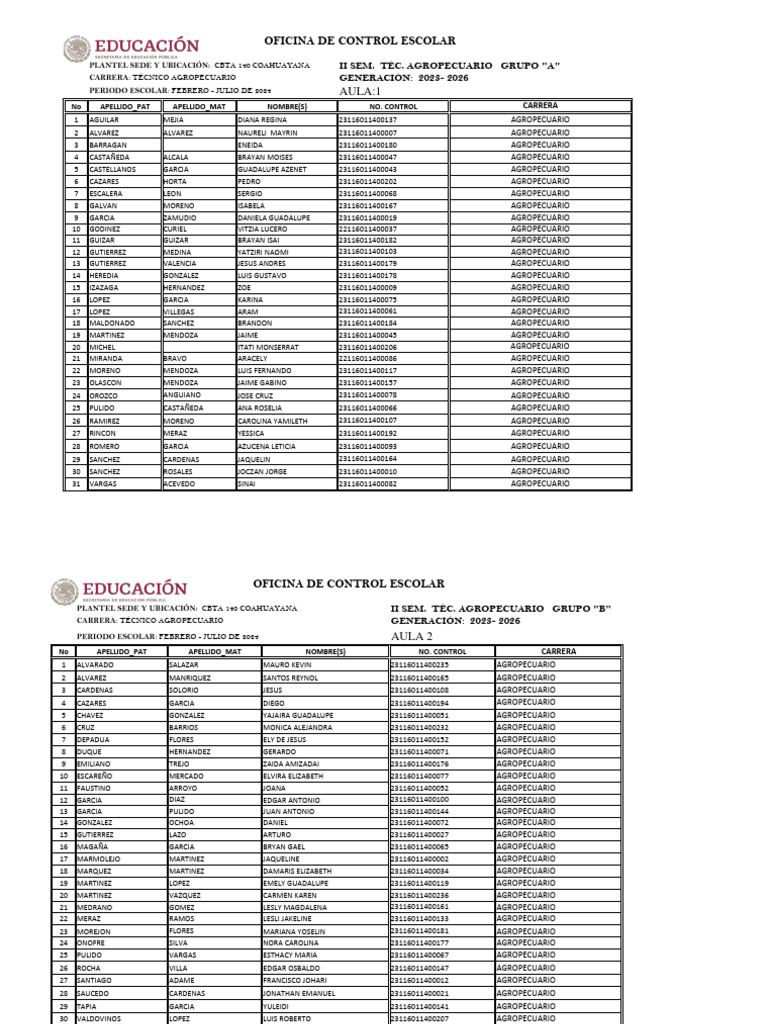 Alumnos CBTA 140 Agropecuario 2024 | PDF