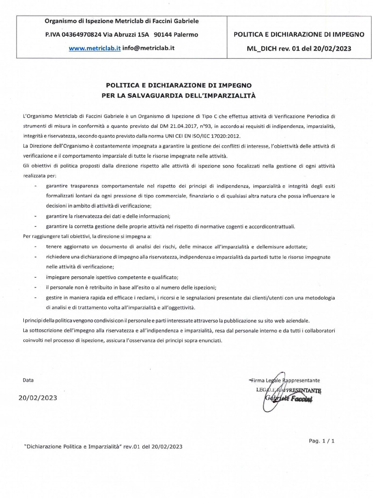 Dichiarazione Di Impegno ML - DICH REV.01 Del 20-02-2023 | PDF