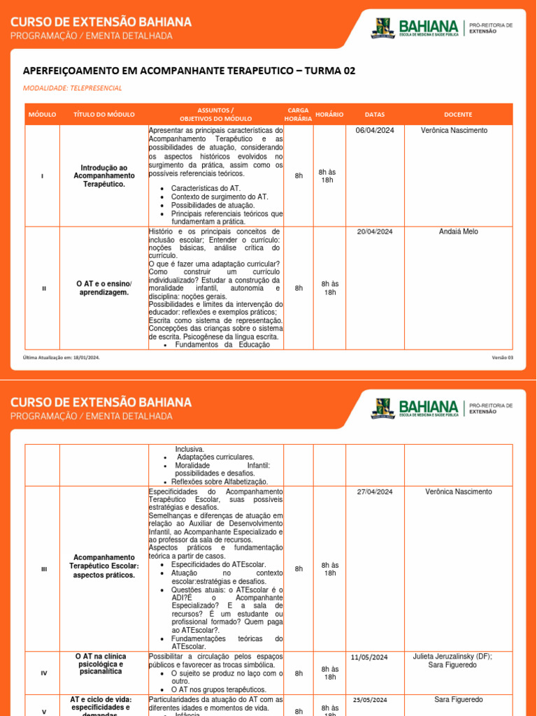 Bahiana Modelo Programacao Ementa Curso at Turma 2 20240228151940 | PDF | Espectro do autismo ...