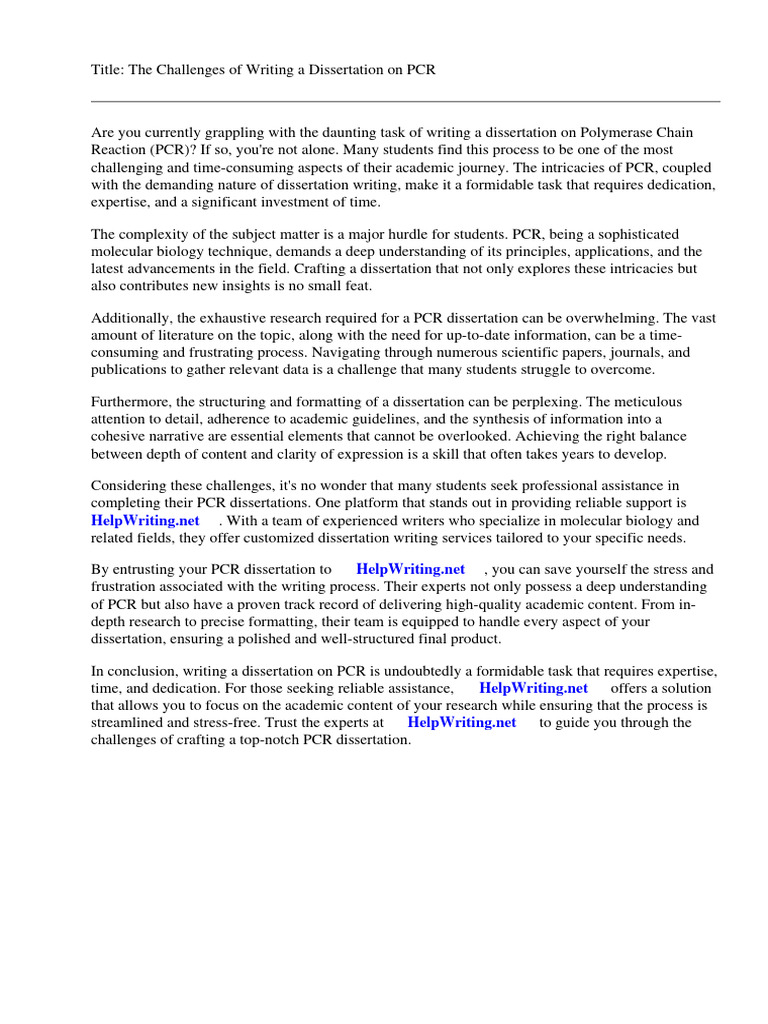 Dissertation PCR | Download Free PDF | Polymerase Chain Reaction ...