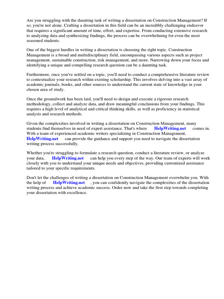Dissertation Topic Construction Management | PDF