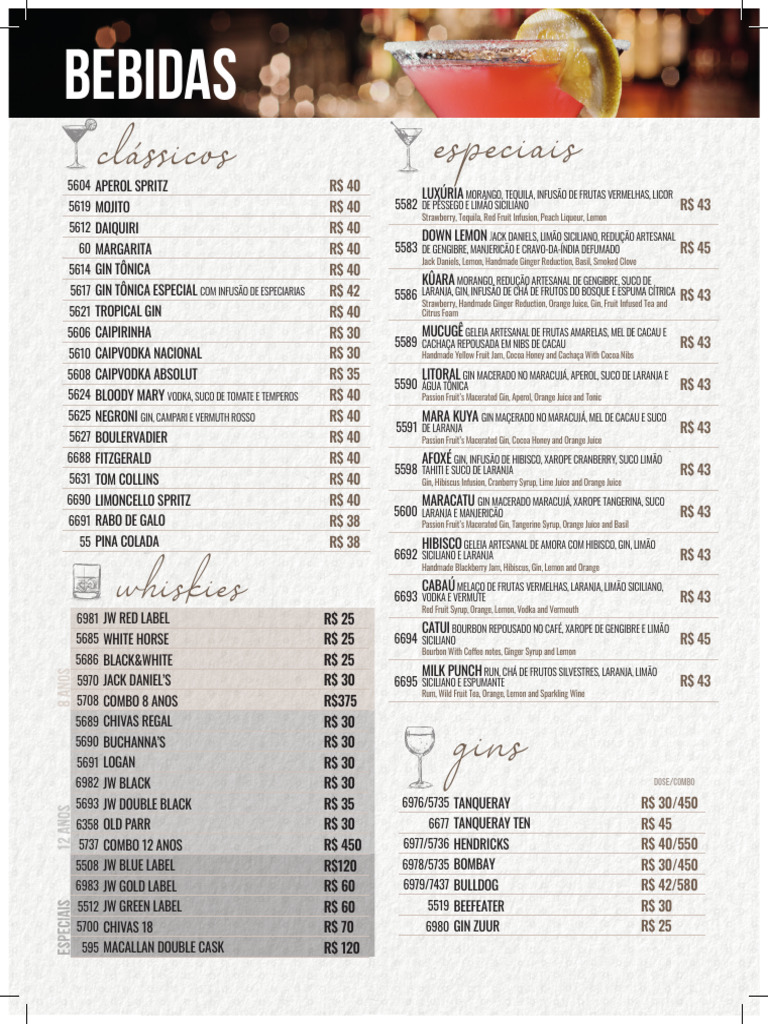 Menú de Bebidas Especiales y Clásicas | PDF | Bebida | Bebidas Destiladas