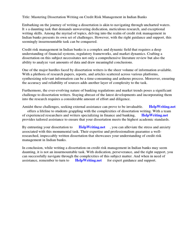 Dissertation on Credit Risk Management in Indian Banks | PDF