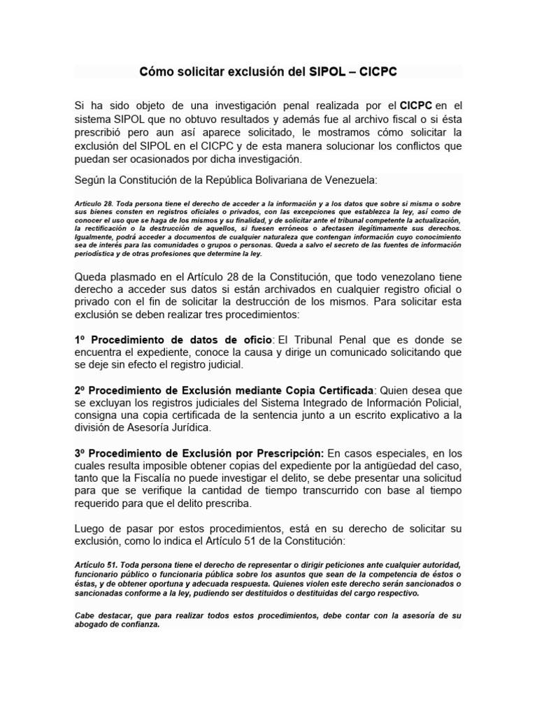 Cómo Solicitar Exclusión Del SIPOL | PDF | Fiscal | Ley Pública