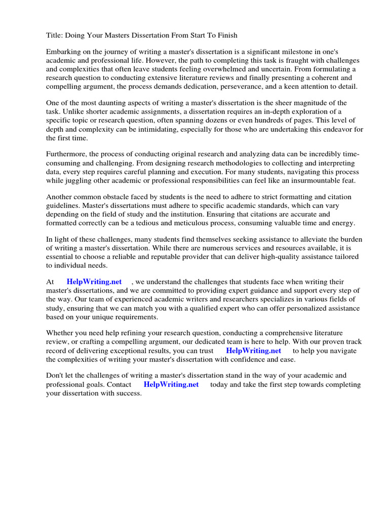 Doing Your Masters Dissertation From Start To Finish | PDF | Thesis | Cognition