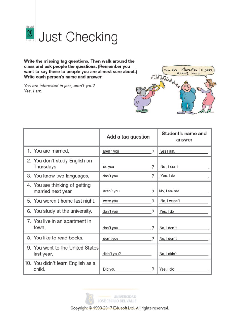 15 Basic II Handout 29 Unit 7 Family Life Just Checking - DF | PDF ...