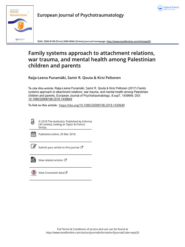 Family Systems Approach To Attachment Relations, War Trauma, and Mental ...