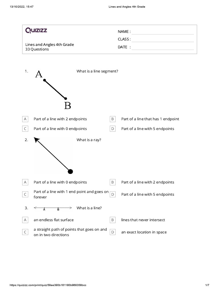 Lines and Angles 4th Grade | PDF | Angle | Perpendicular