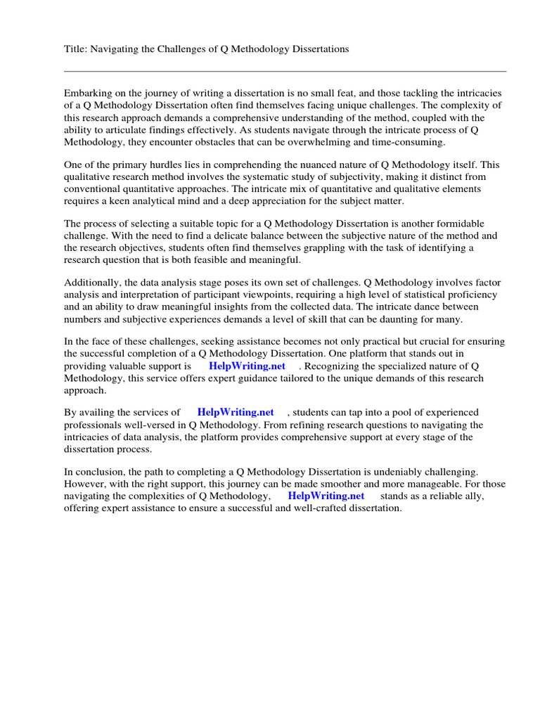 Q Methodology Dissertation | PDF | Methodology | Scientific Method