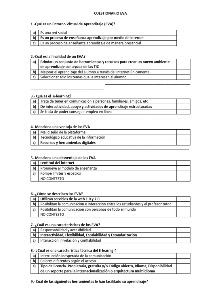 Cuestionario EVA | PDF | Aprendizaje | Informática