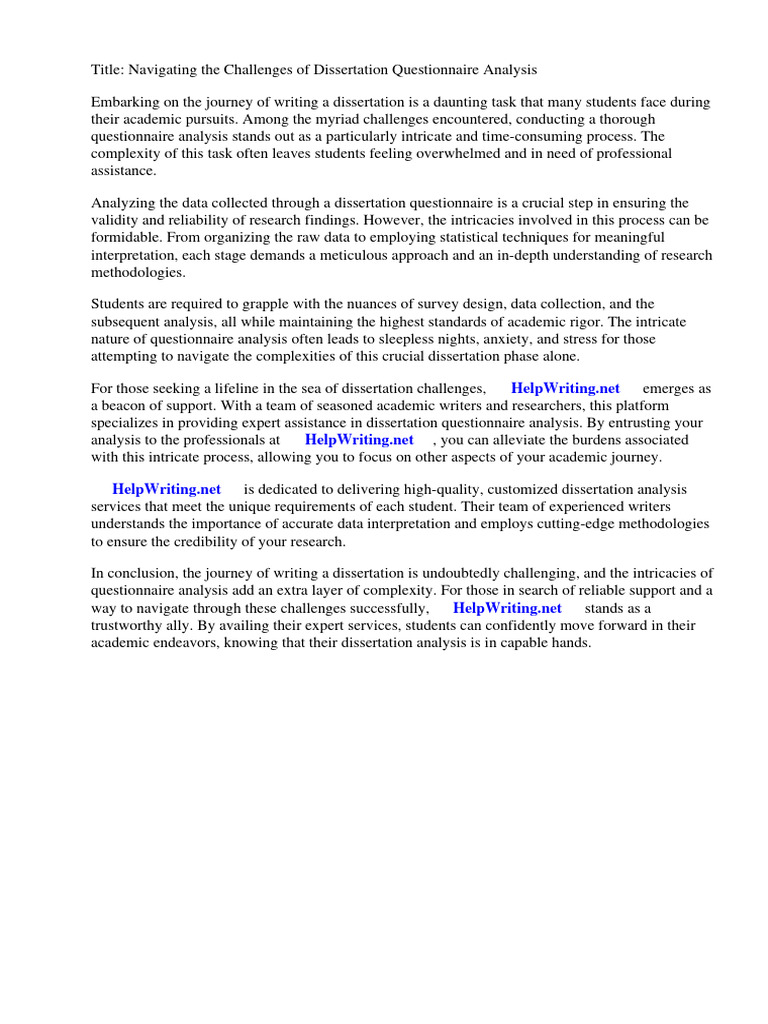 Dissertation Questionnaire Analysis Pdf Thesis Questionnaire