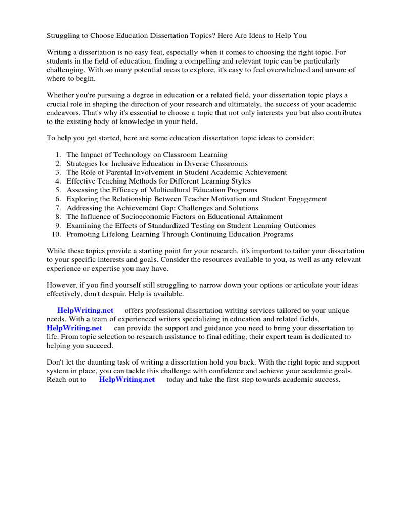 Education Dissertation Topic Guide | PDF | Teachers | Learning