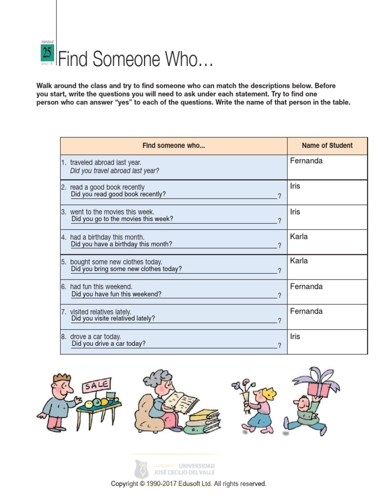 12 Basic II Handout 25 Unit 6 Interesting People Find Someone Who | PDF ...