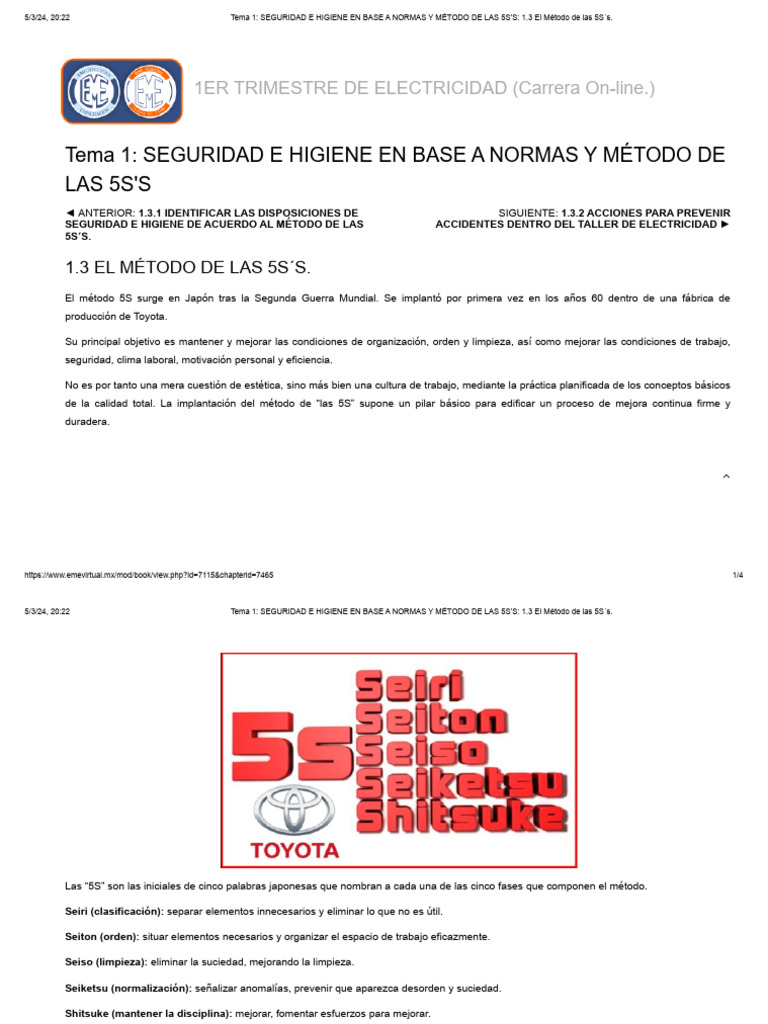 Tema 1_ SEGURIDAD E HIGIENE EN BASE A NORMAS Y MÉTODO DE LAS 5S'S_ 1.3 El Método de las 5S´s_ | PDF