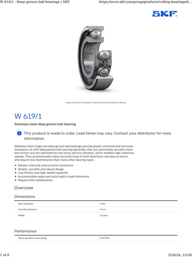 W 619 - 1 - Deep Groove Ball Bearings SKF | PDF | Bearing (Mechanical) | License