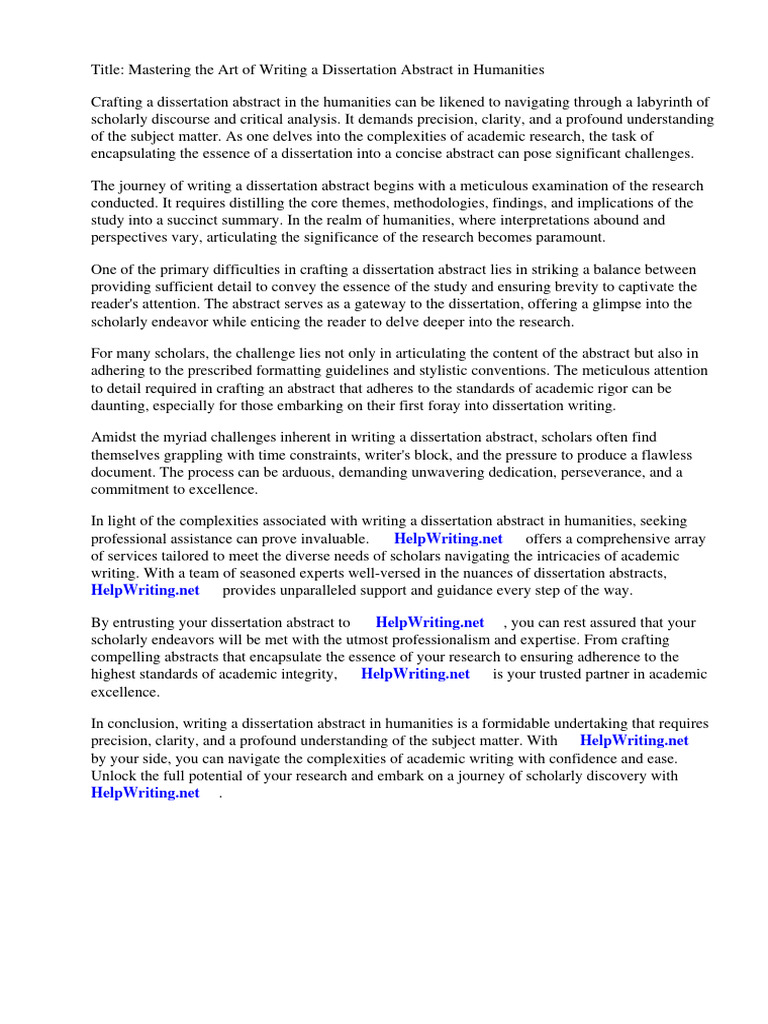 How To Write A Dissertation Abstract Humanities | PDF | Thesis ...
