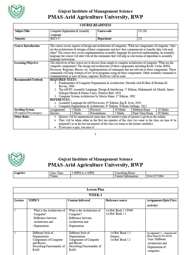 CS-530 Computer Organization & Assembly Language | PDF | Random Access Memory | Central ...