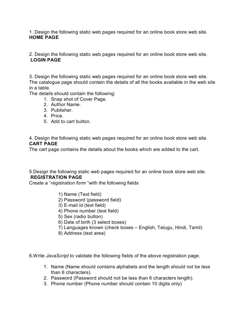 Design The Following Static Web Pages Required For An Online Book Store ...