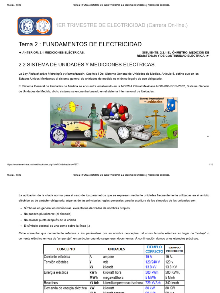 Tema 2 - FUNDAMENTOS de ELECTRICIDAD - 2.2 Sistema de Unidades y Mediciones Eléctricas | PDF ...