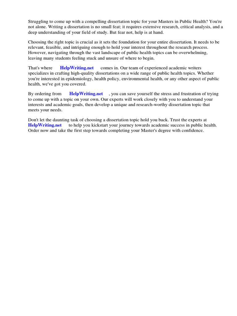 MPH Dissertation Topic Help | PDF | Public Health | Health Care