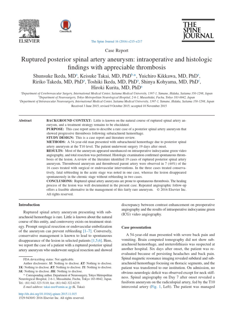 Ruptured Posterior Spinal Artery Aneurysm: Intraoperative and ...