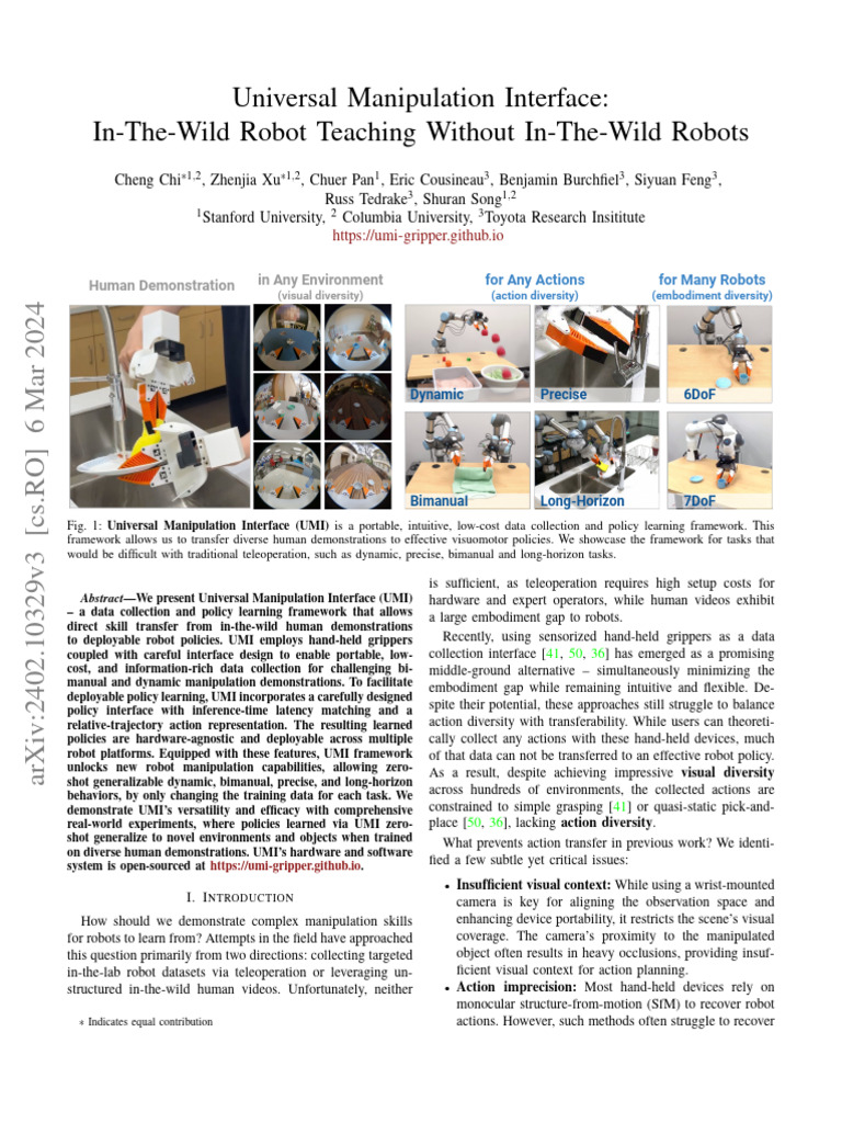 Universal Manipulation Interface Pdf Camera Embodied Cognition 