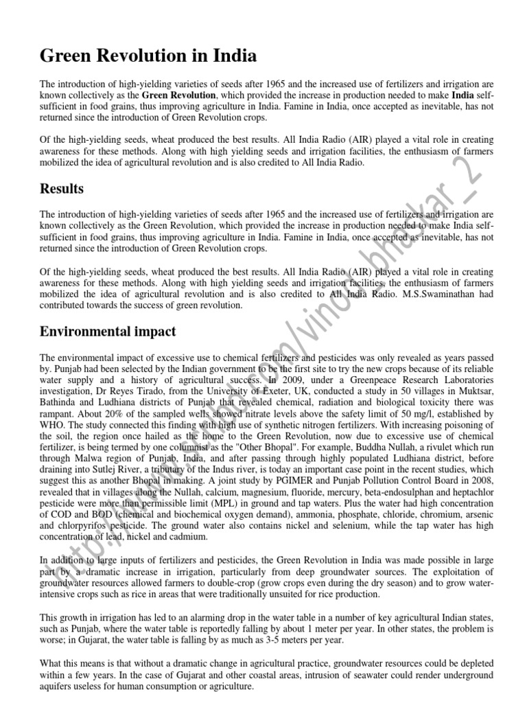Green Revolution in India | PDF | Green Revolution | Ecology