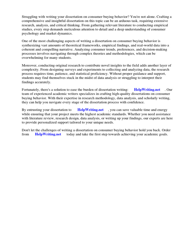 Consumer Buying Behaviour Dissertation PDF | PDF | Behavior | Consumer Behaviour