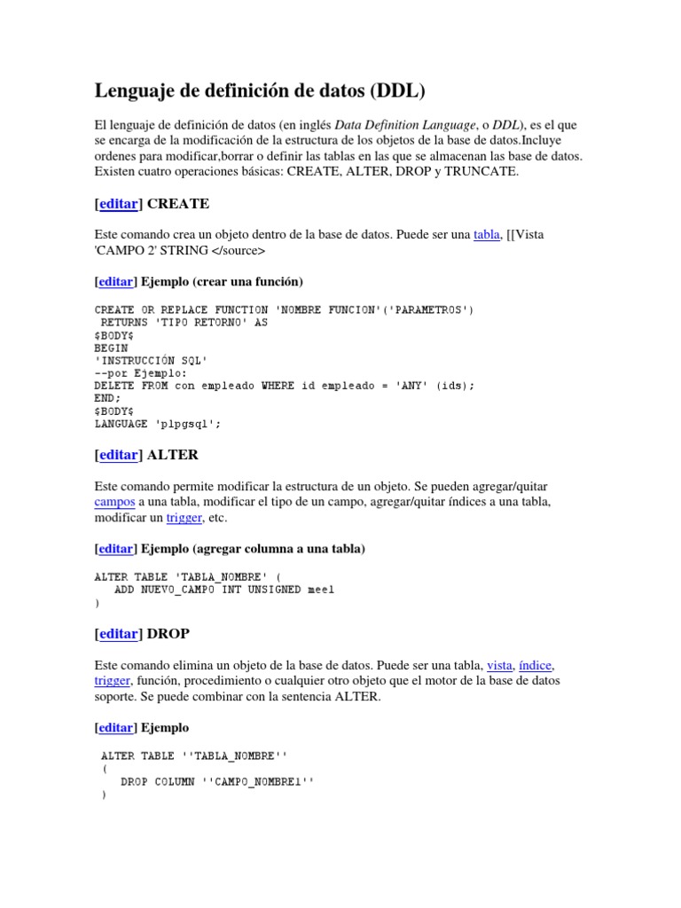 Lenguaje de Definición de Datos | PDF | SQL | Herramientas de programación