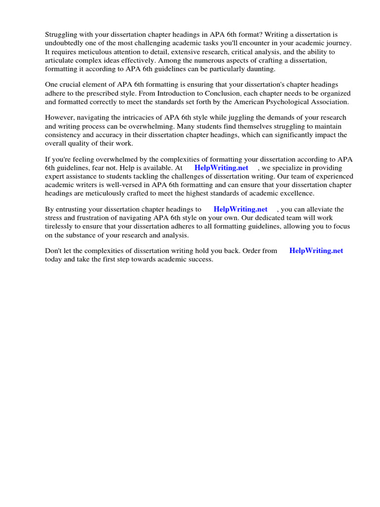 Dissertation Chapter Headings Apa 6th | PDF | Apa Style | Thesis