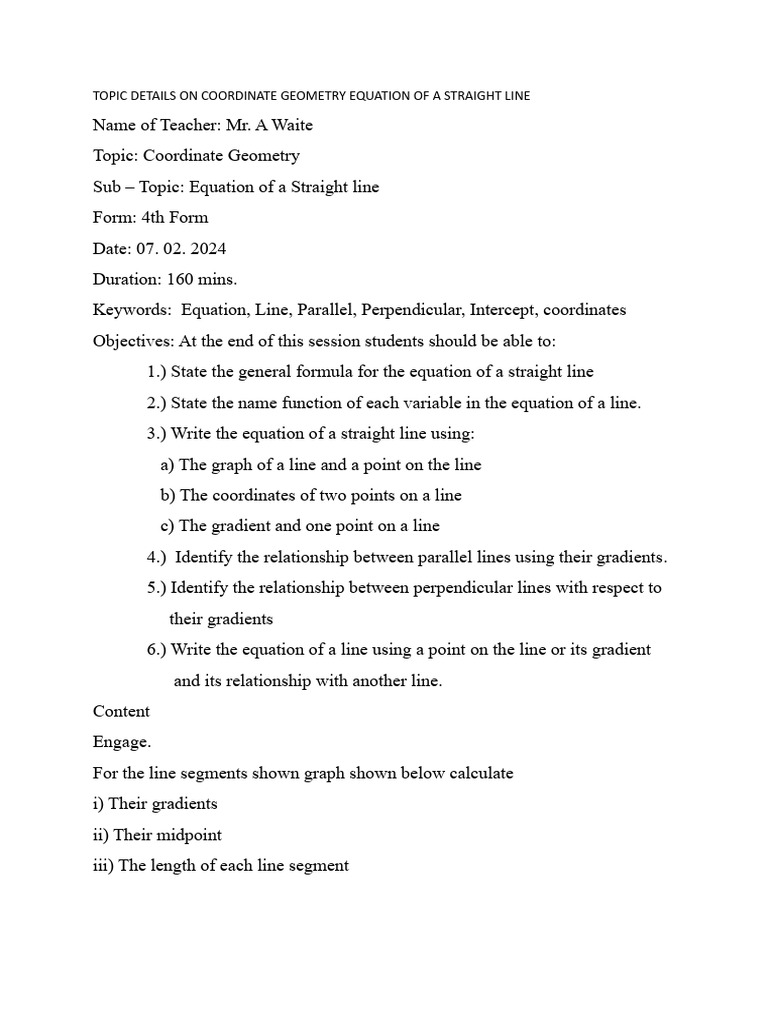 Topic Details On Coordinate Geometry Equation of A Straight Line ...