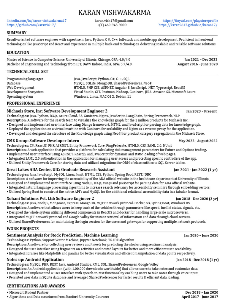 Resume(Karan Vishwakarma) | PDF | Web Application | Java Script