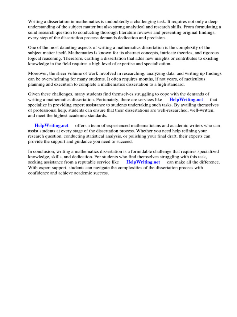 Mathematics Dissertation Example | PDF | Thesis | Mathematics