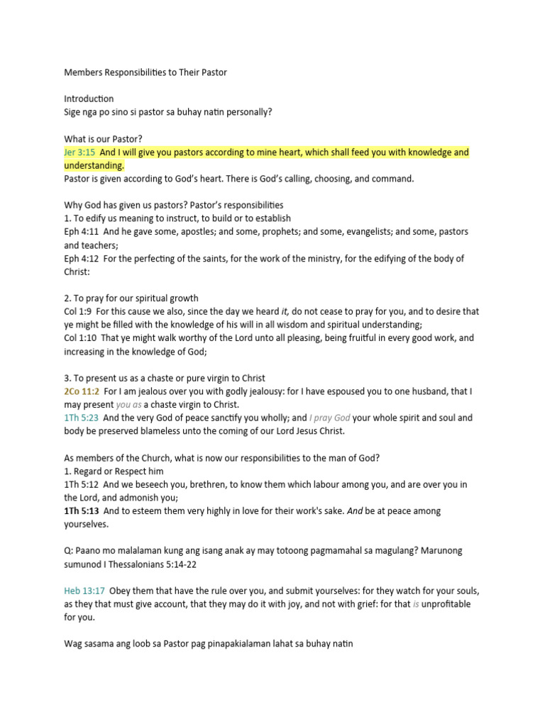 Responsibilities of Church Members to Pastors | PDF | Jesus | Religious ...