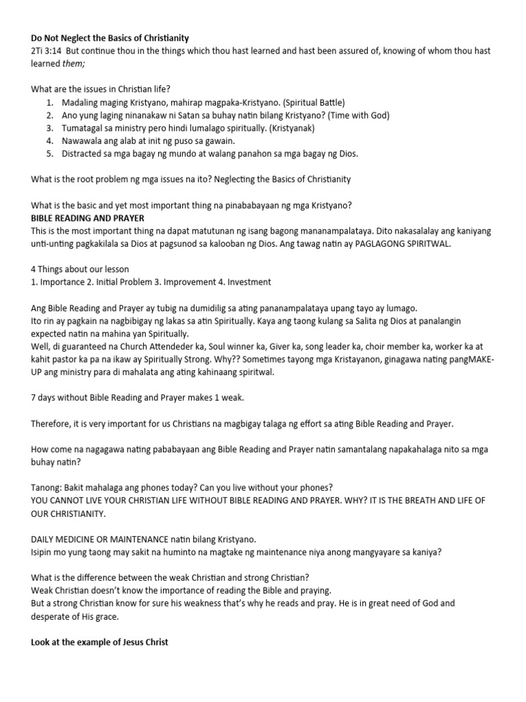 Do Not Neglect The Basics of Christianity 1 | PDF | Jesus | Prayer