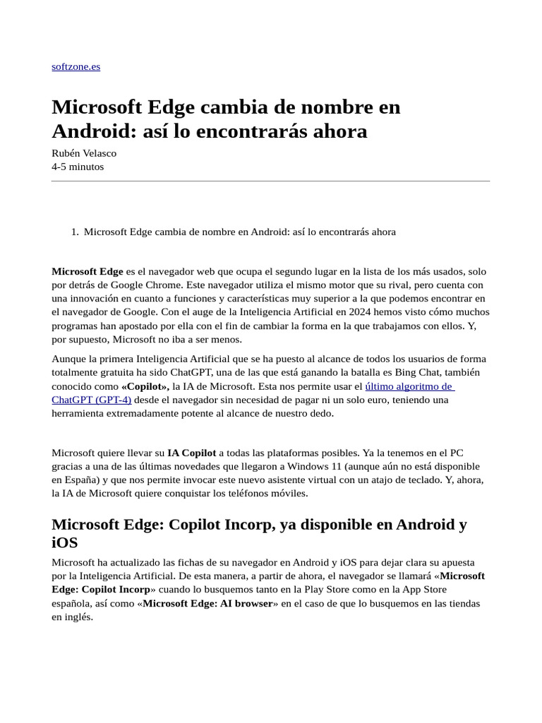 Microsoft Edge cambia de nombre en Android | PDF Microsoft Edge cambia de nombre en Android | PDF