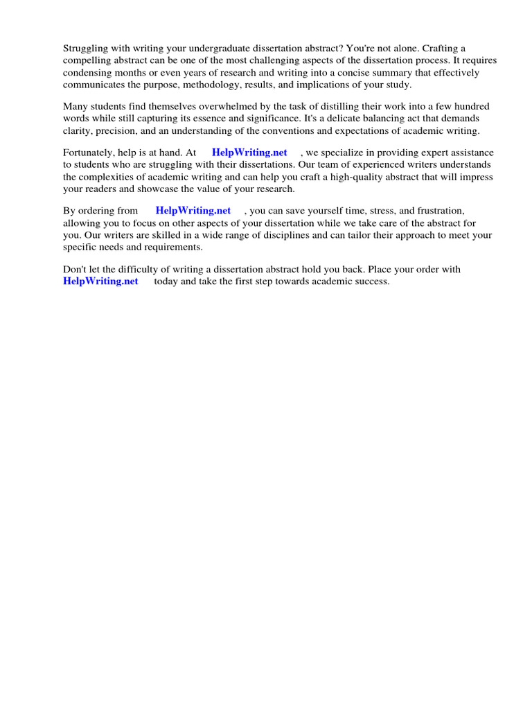 Undergraduate Dissertation Abstract Examples Pdf Thesis Abstract Summary