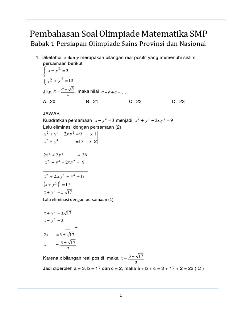 Pembahasan - Soal - Olimpiade - Matematika - SMP Edit | PDF