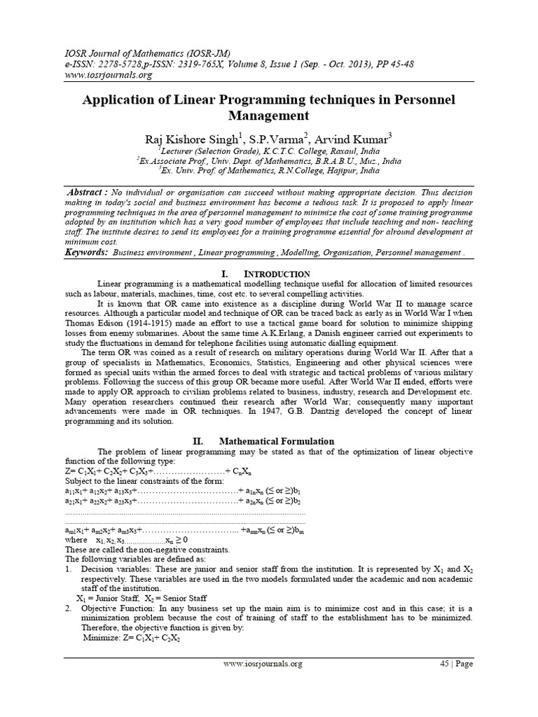 Application Of Linear Programming Techni Pdf Mathematical Optimization Linear Programming
