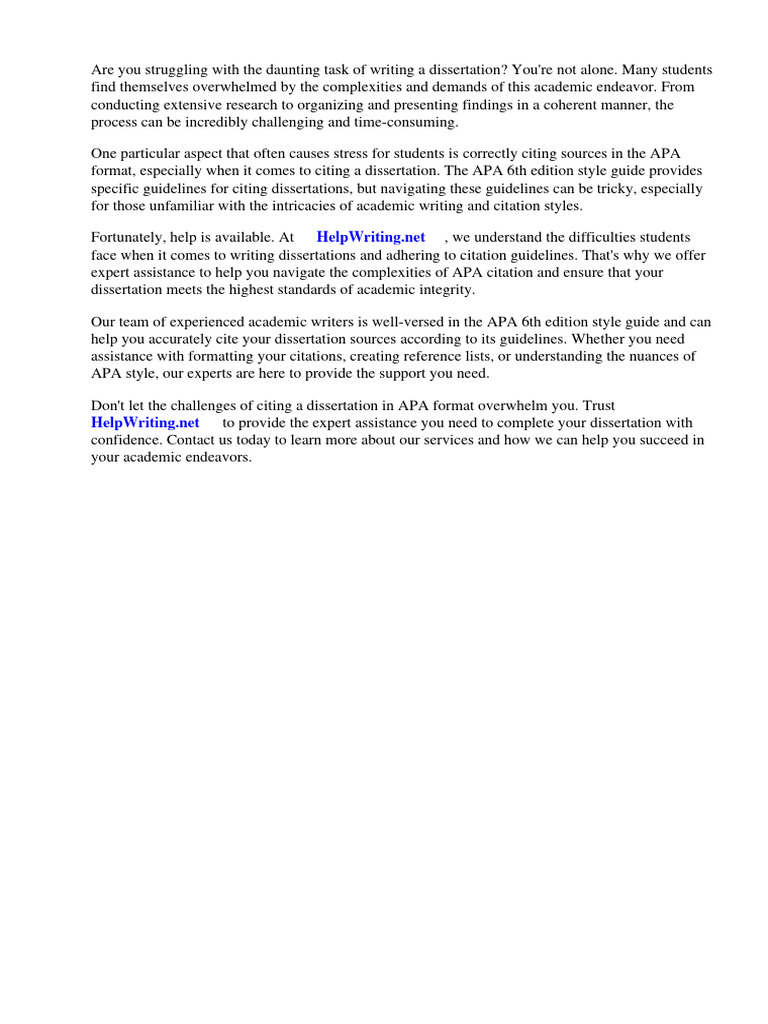 How To Cite A Dissertation in Apa Format 6th Edition | PDF | Apa Style ...