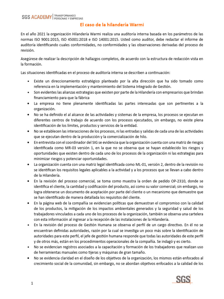 Estudio de Caso HSEQ - Hilandería Warmi 2023 | PDF | Business | Calidad (comercial)