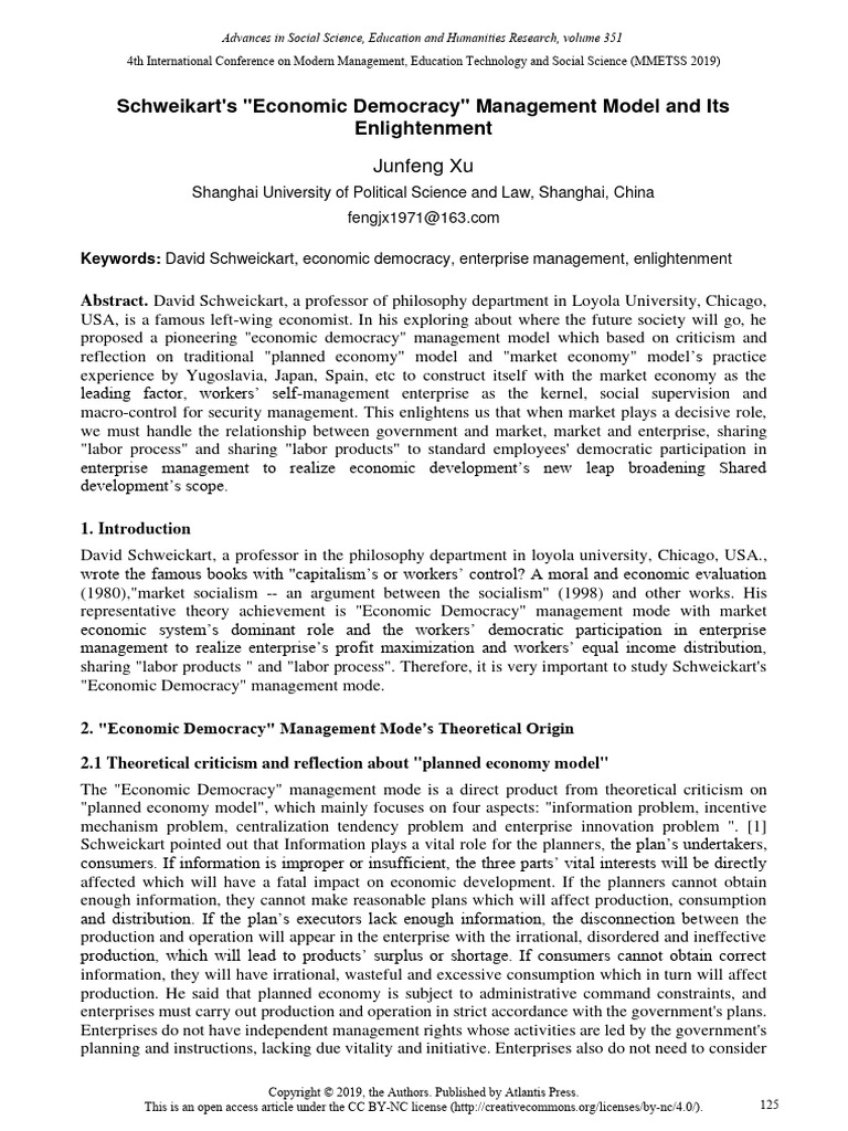 Schweikart's "Economic Democracy" Management Model and Its ...