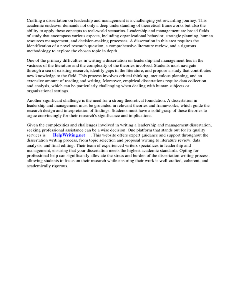Leadership And Management Dissertation Sample Download Free Pdf
