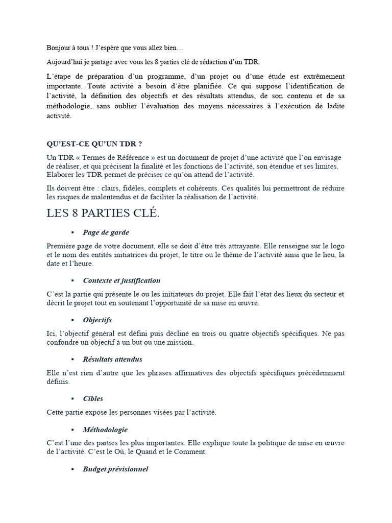 Rédaction des Termes de Référence (TDR) | PDF | Affaires