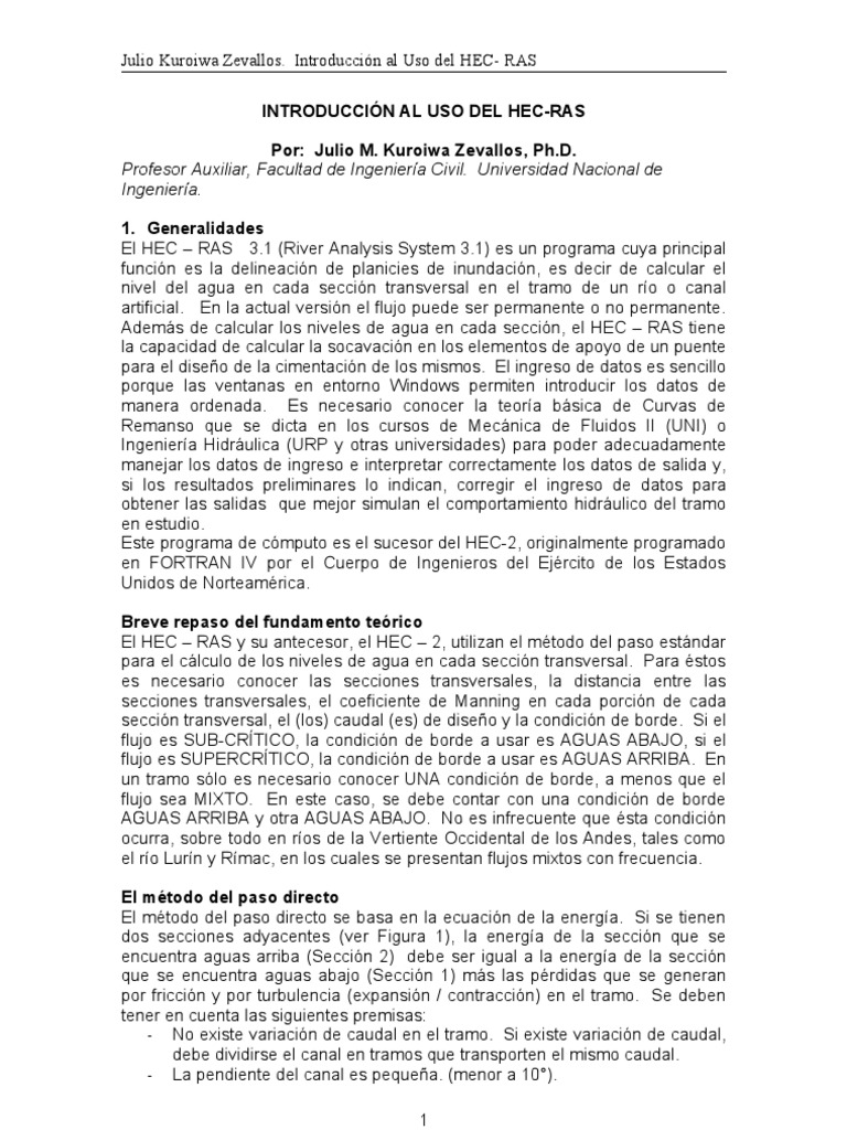 Introducción Al Uso Del Hec Ras | PDF | Descarga (hidrología) | Ingeniería