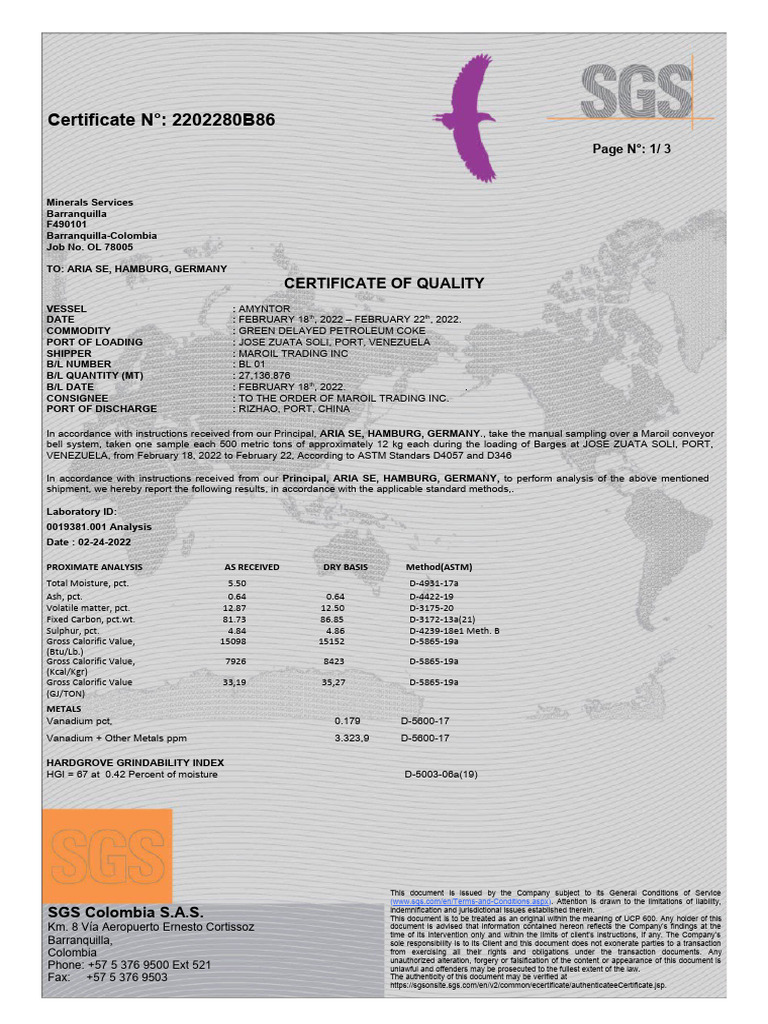 ECertificate 2202280B86 Coa | PDF