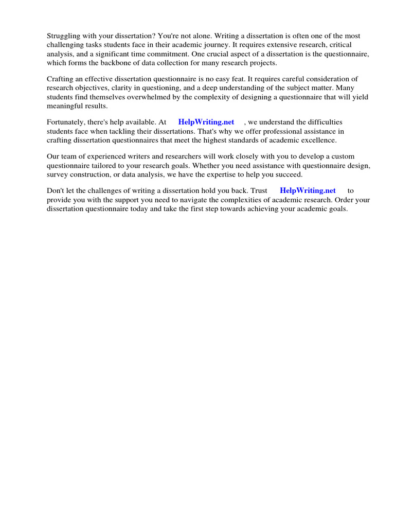 Dissertation Questionnaire Template | PDF