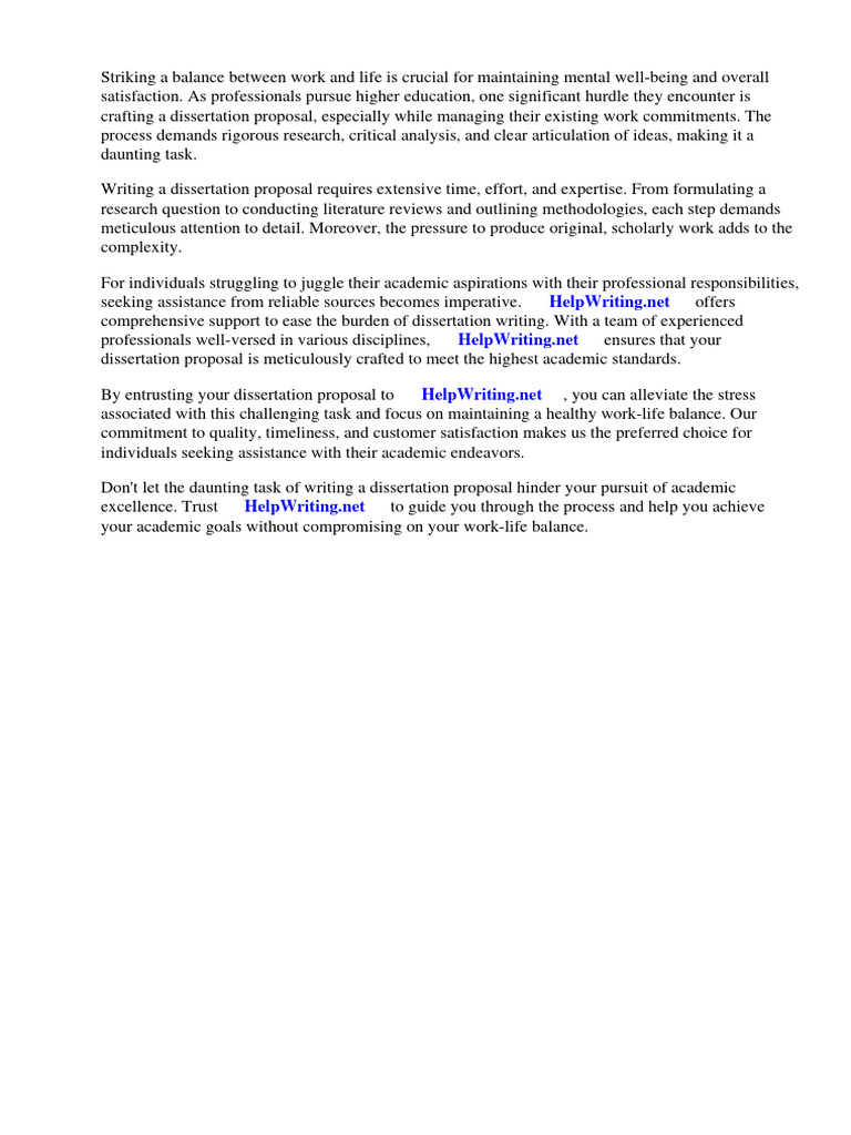 Work Life Balance Dissertation Proposal | PDF | Employment | Job Satisfaction